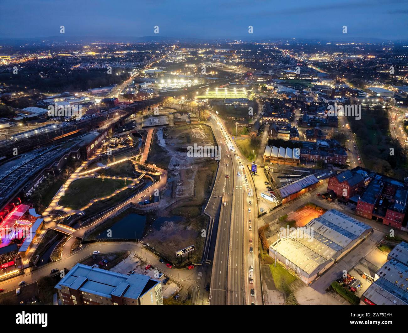 Aerial image of Manchester Skyline taken over Mancunian Way Stock Photo ...