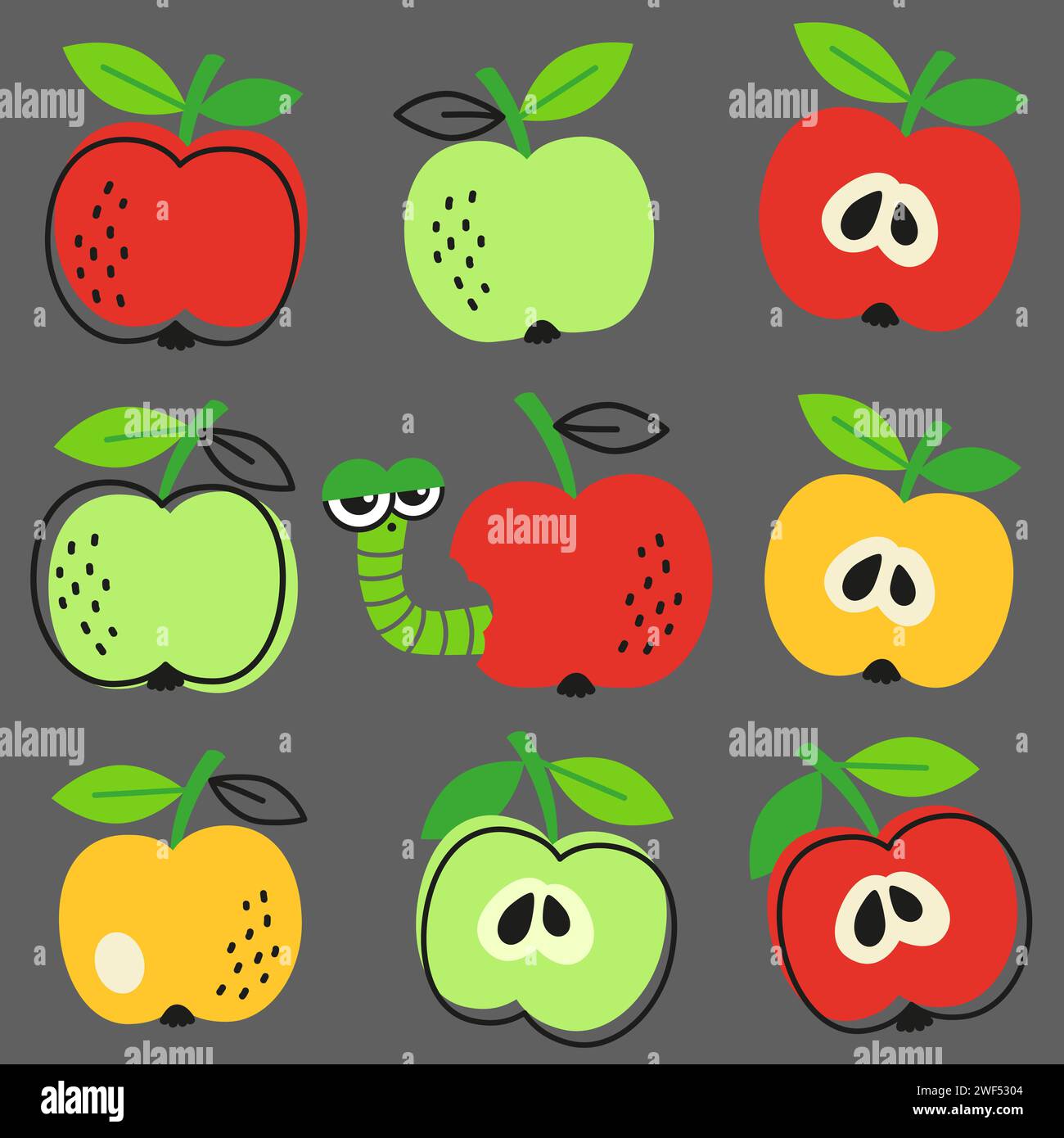 Vector hand drawn seamless pattern in a doodle style. Red, green and ...