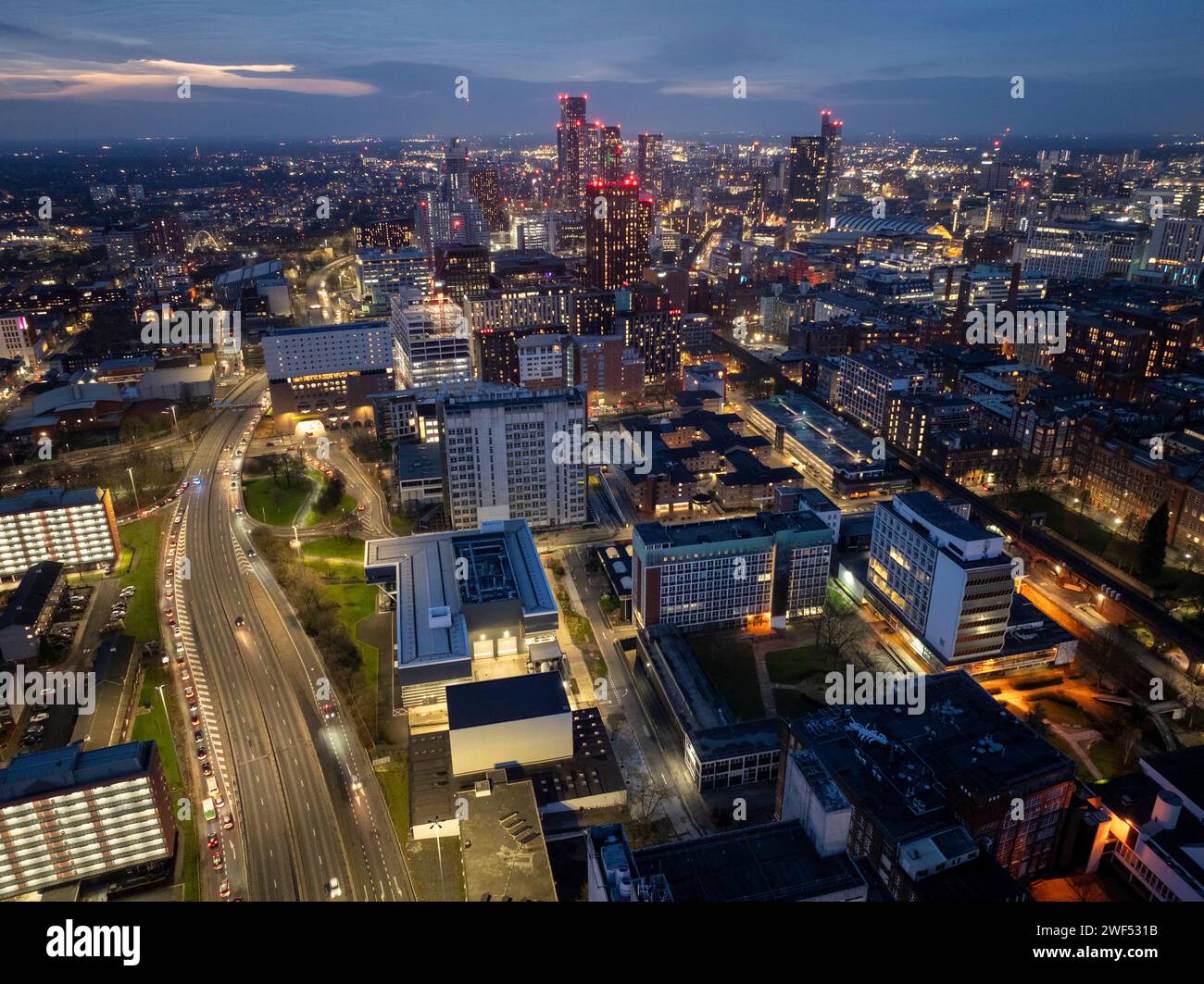 Aerial image of Manchester Skyline taken over Mancunian Way Stock Photo ...