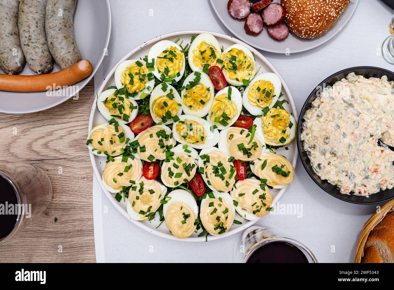 Traditional dishes from Poland for Easter breakfast, visible eggs with ...