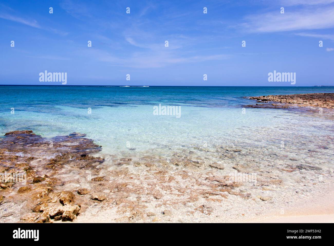 The scenic view of transparent water on Grand Cayman island Seven Mile ...