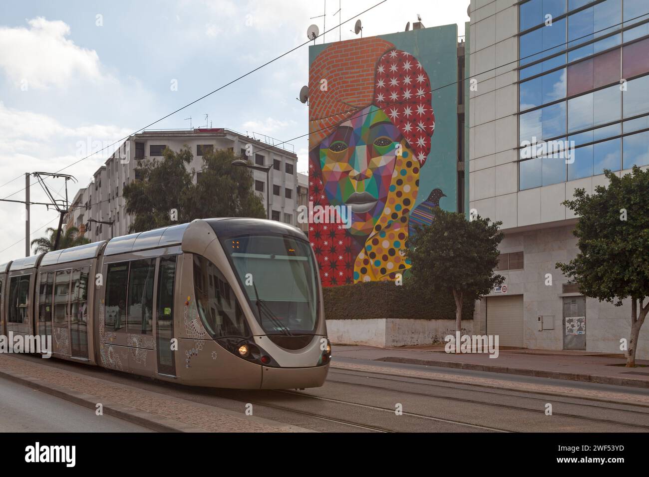 Rabat, Morocco - January 25 2019: The Rabat-Salé tramway (In French ...