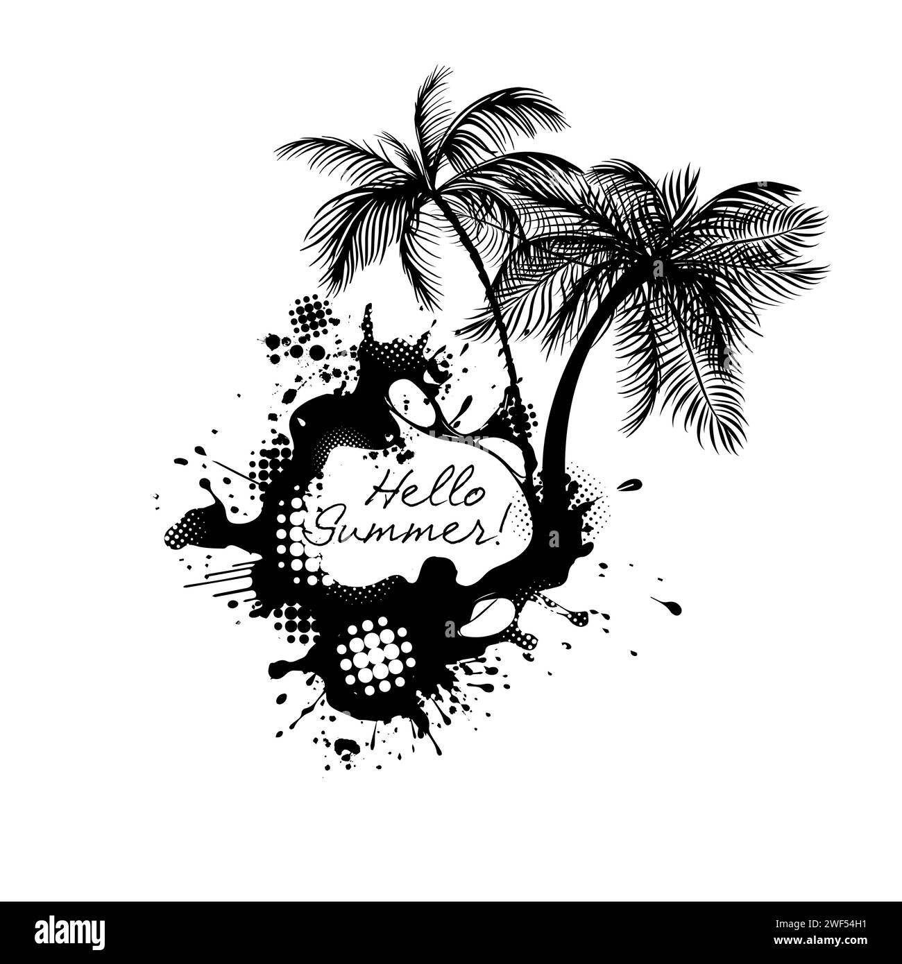 Silhouette Of A Palm Tree On A White Background Hand Drawing Not Ai Vector Illustration Stock