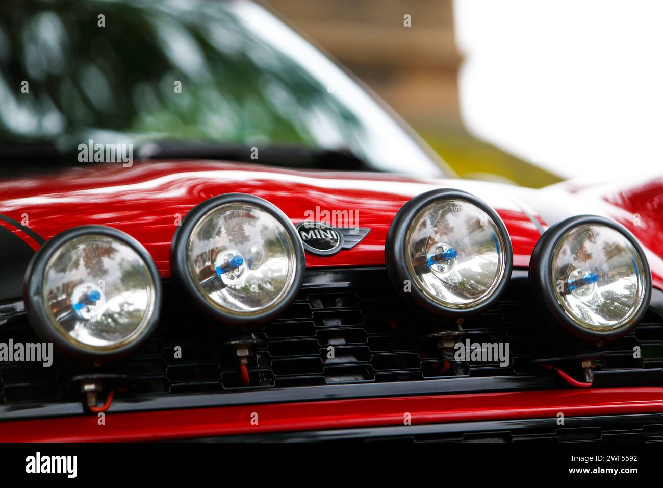 Mini Cooper with four spotlights Stock Photo - Alamy