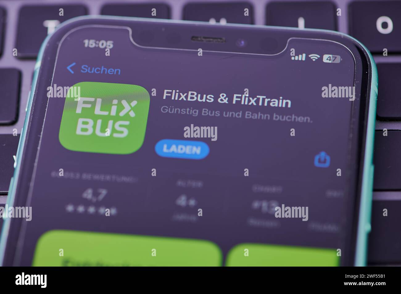 icon of the Flix Bus and Flix Train app in the app store on iphone screen Stock Photo - Alamy