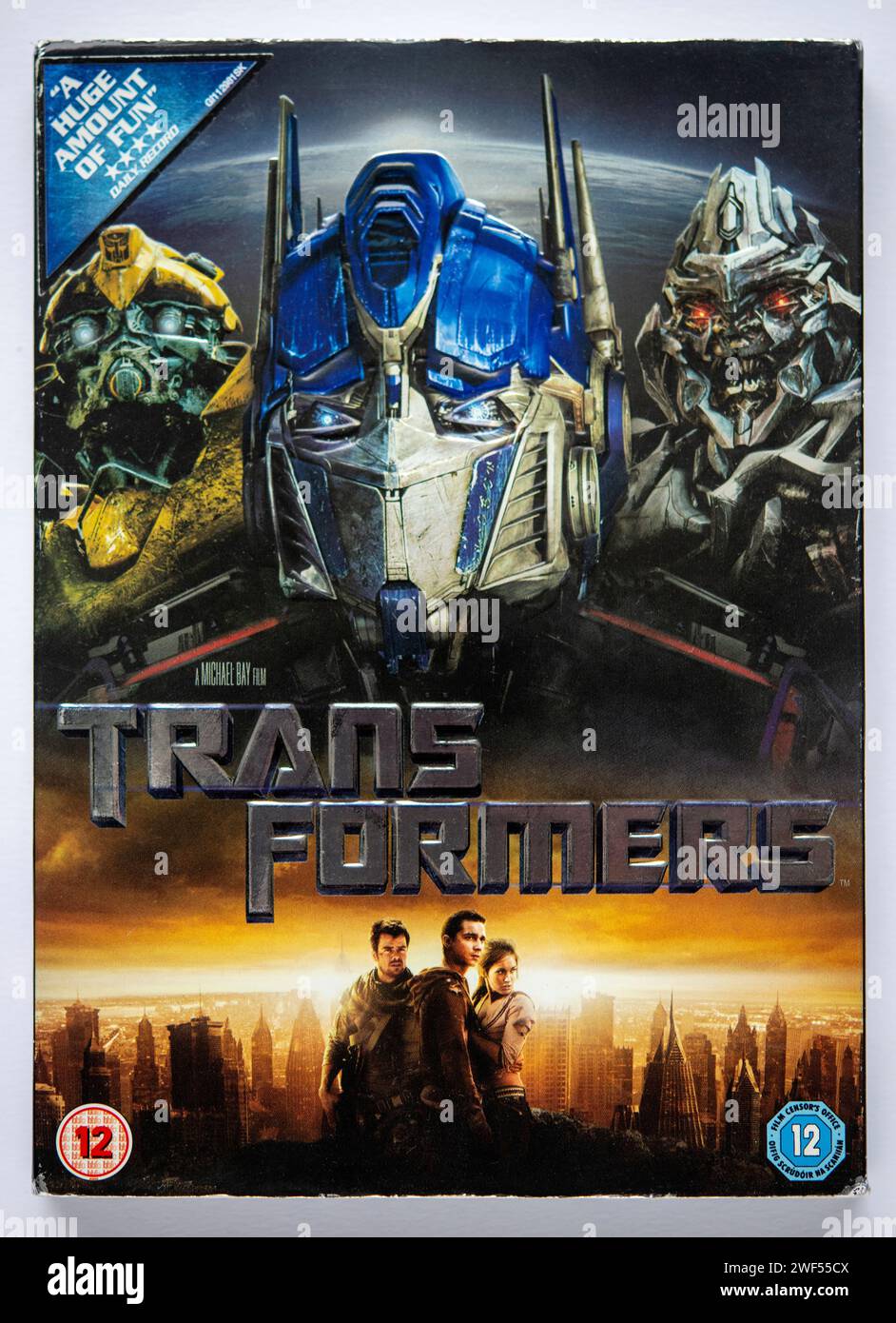 Cover of a DVD copy of the first live action Transformers movie, a sci ...
