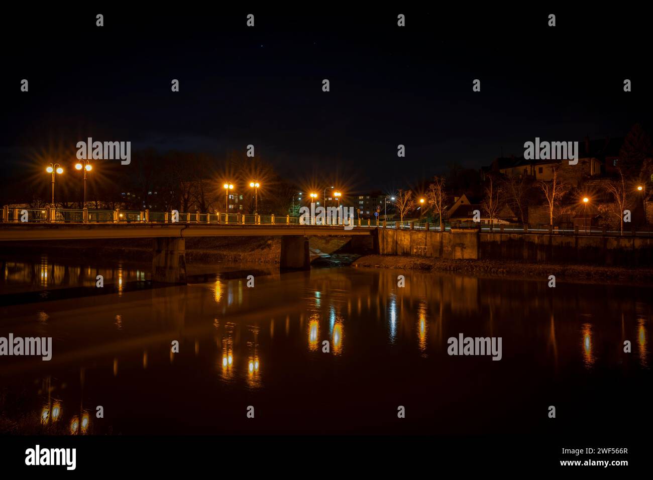 River Becva in winter without snow color evening in Prerov CZ 01 24 ...