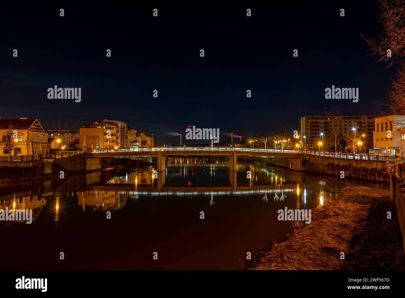 River Becva in winter without snow color evening in Prerov CZ 01 24 ...