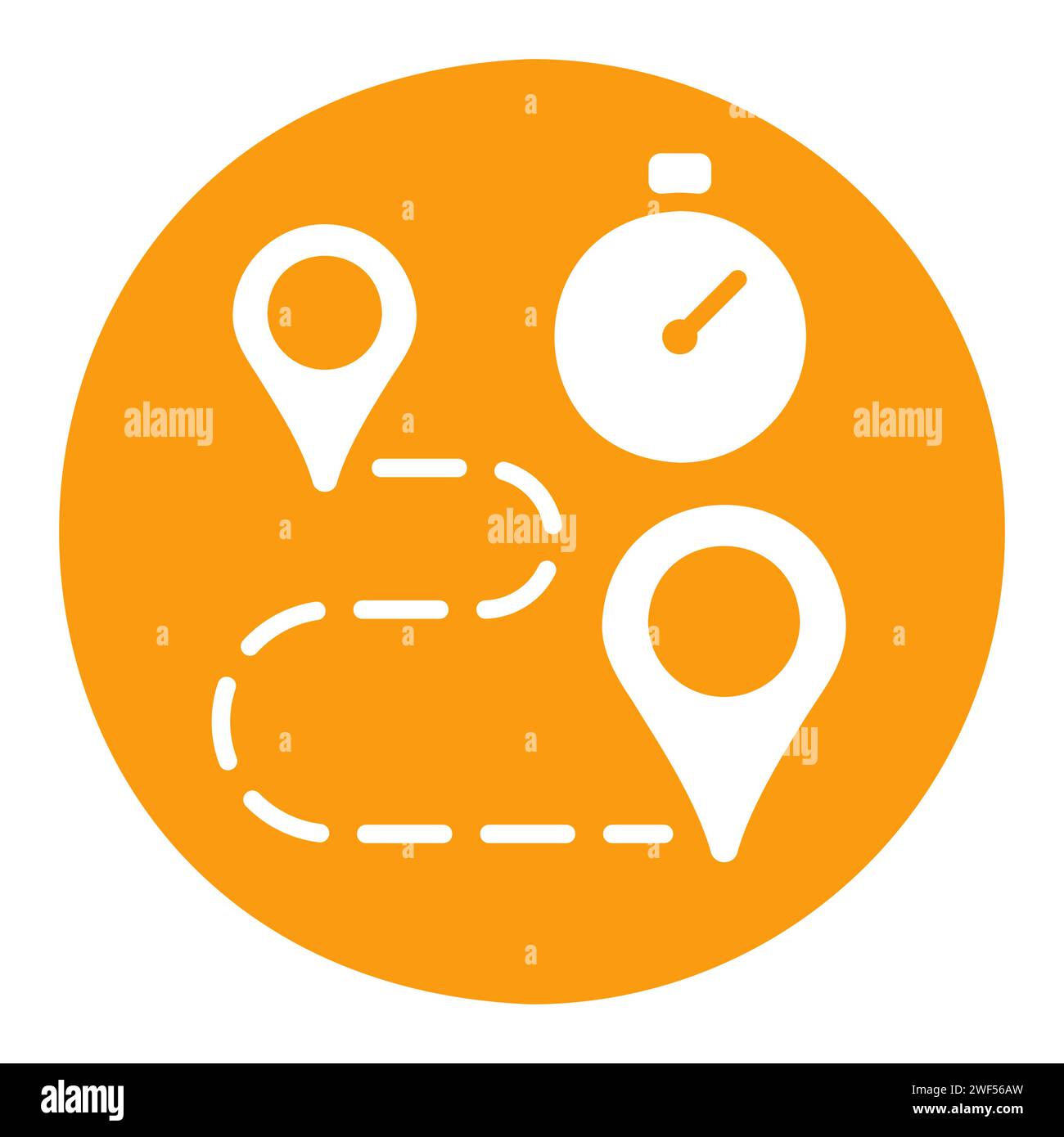 Stopwatch and route destination vector solid icon. Graph symbol for ...