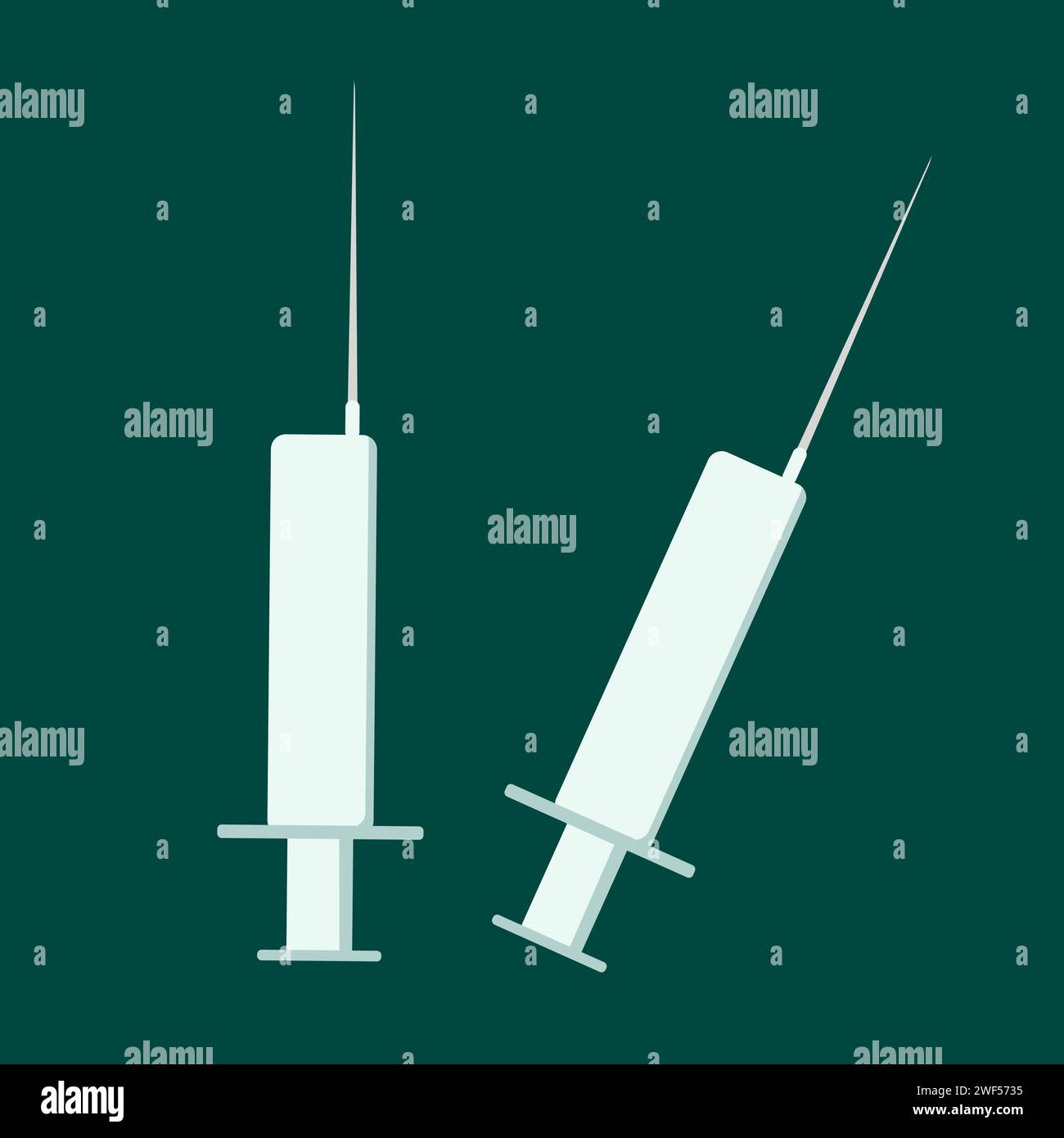 Two medical instruments. Blue syringes with a sharp needle for ...