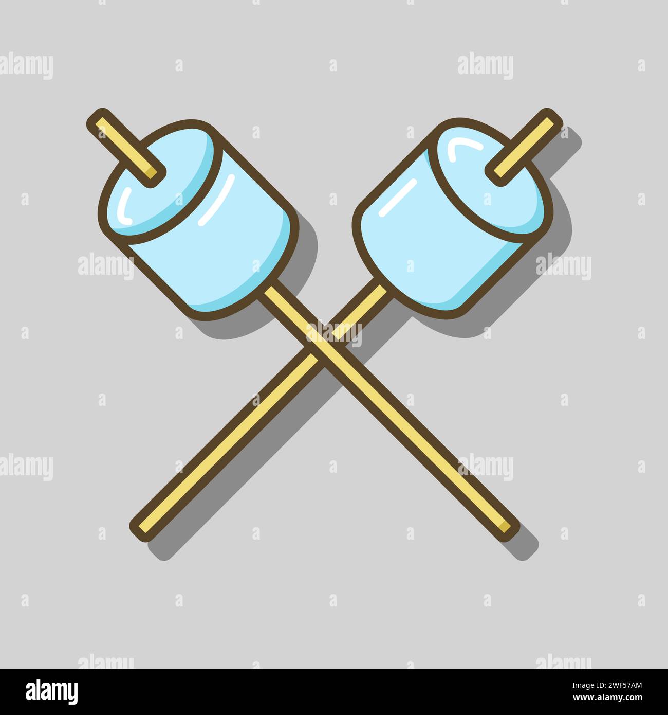 Marshmallow on wooden stick vector isolated icon. Camping and Hiking ...