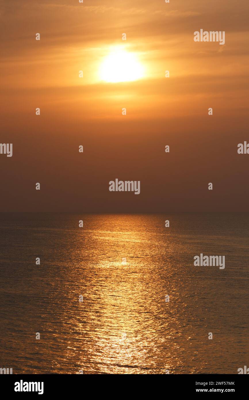 Golden Color Sunset On Sea. Landscape With Sun And Dusk Light Sky With ...