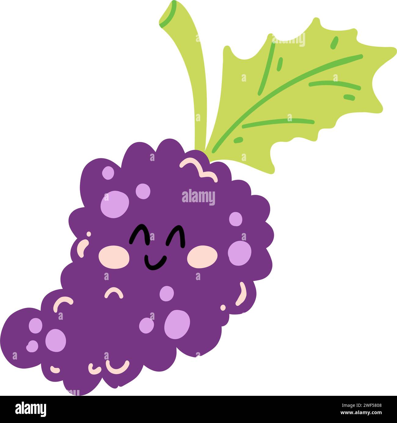 Cute hand drawn grape smiling. Kawaii funny fruit character for kids ...
