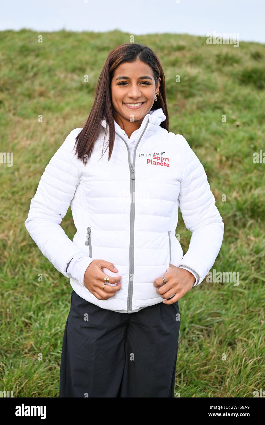 Portrait of Marine Boyer, French gymnast during the symbolic planting ...