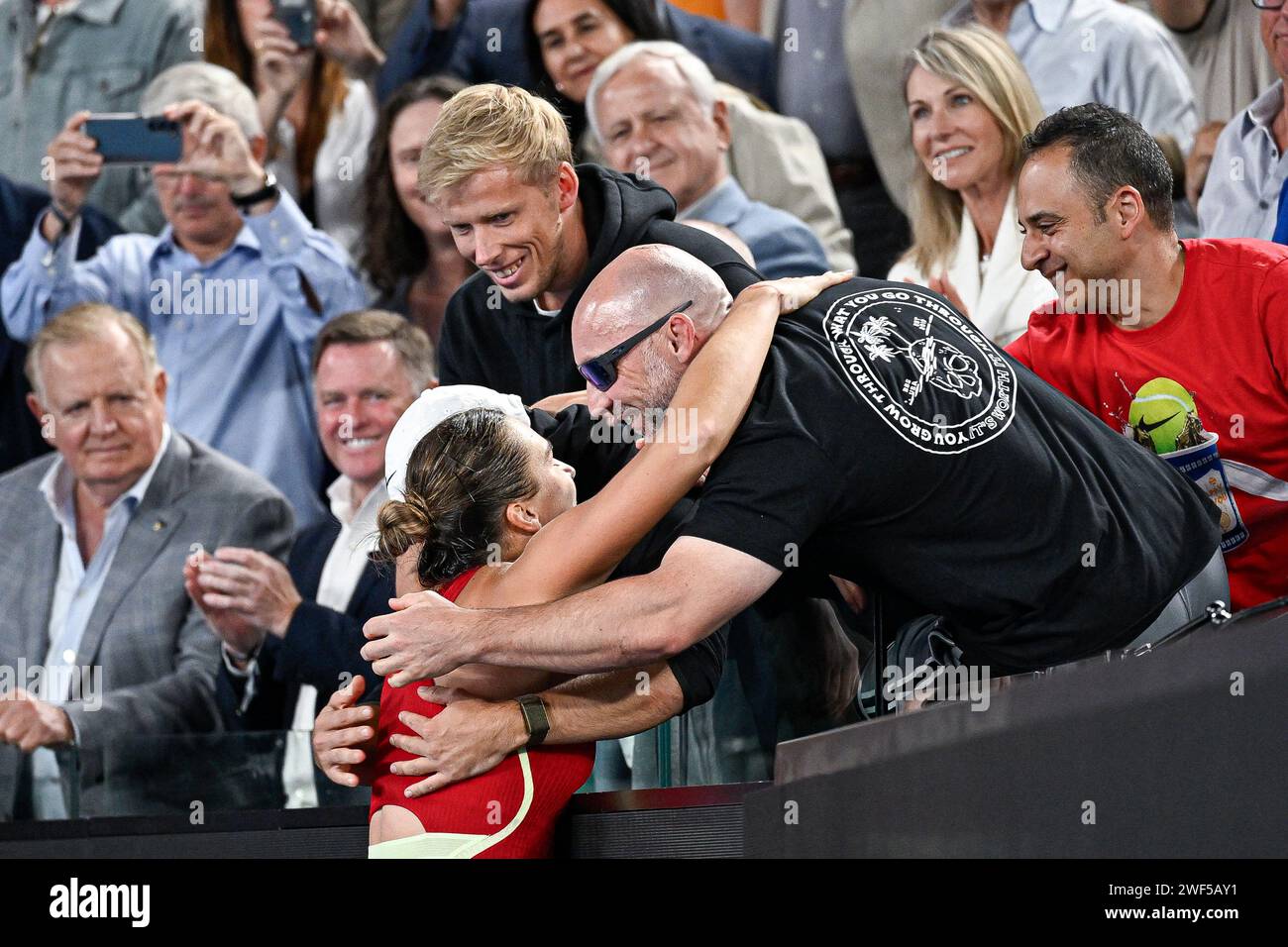 Paris, France. 27th Jan, 2024. Aryna Sabalenka with her coach Jason ...
