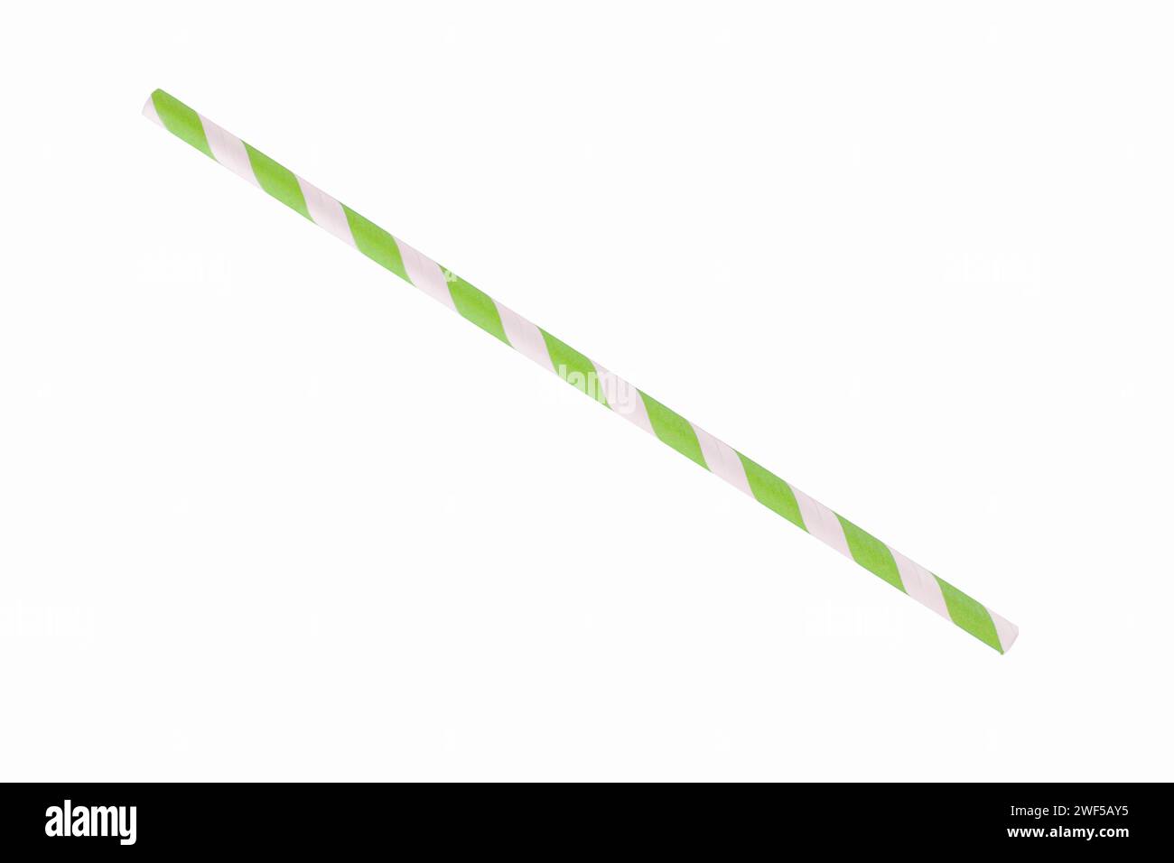 Green striped paper straw isolated on white background Stock Photo - Alamy