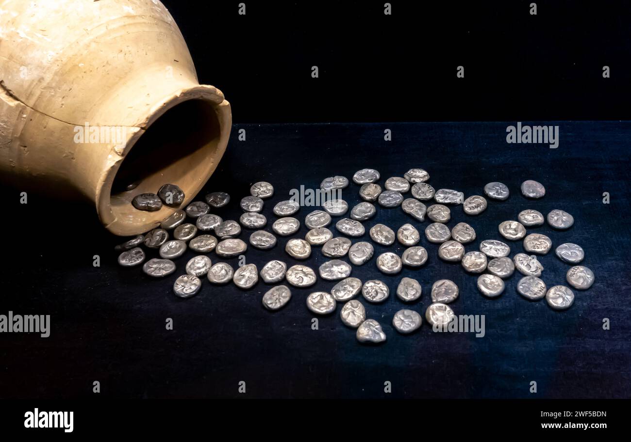 Coins from Balekisir hoard, 4th century B.C., silver Persian coins ...