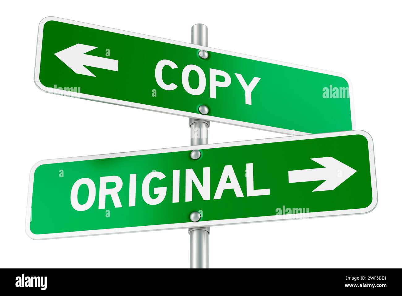 Copy or Original. Opposite traffic sign, 3D rendering isolated on white ...