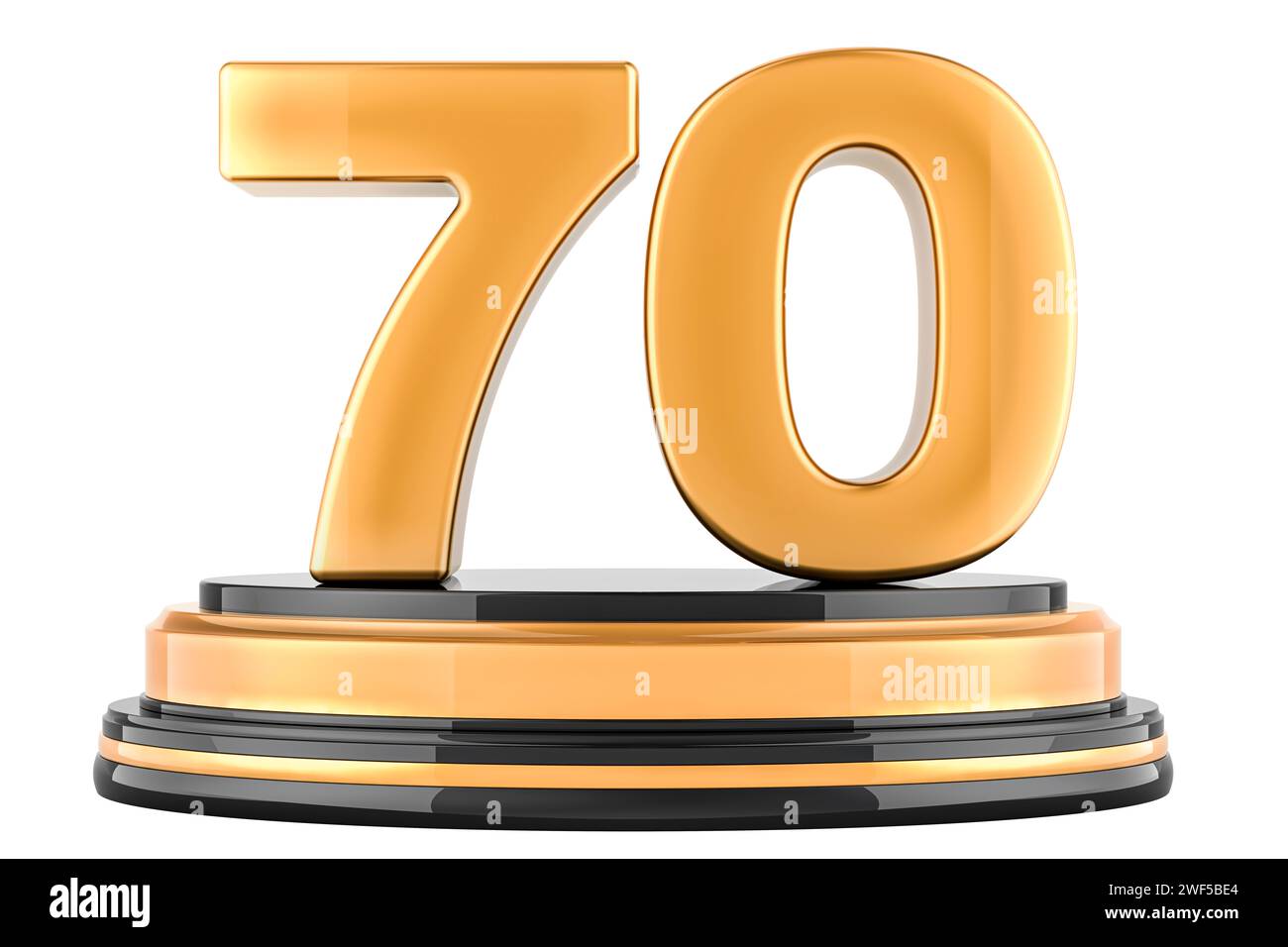 Golden 70 podium, award concept. 3D rendering isolated on white ...