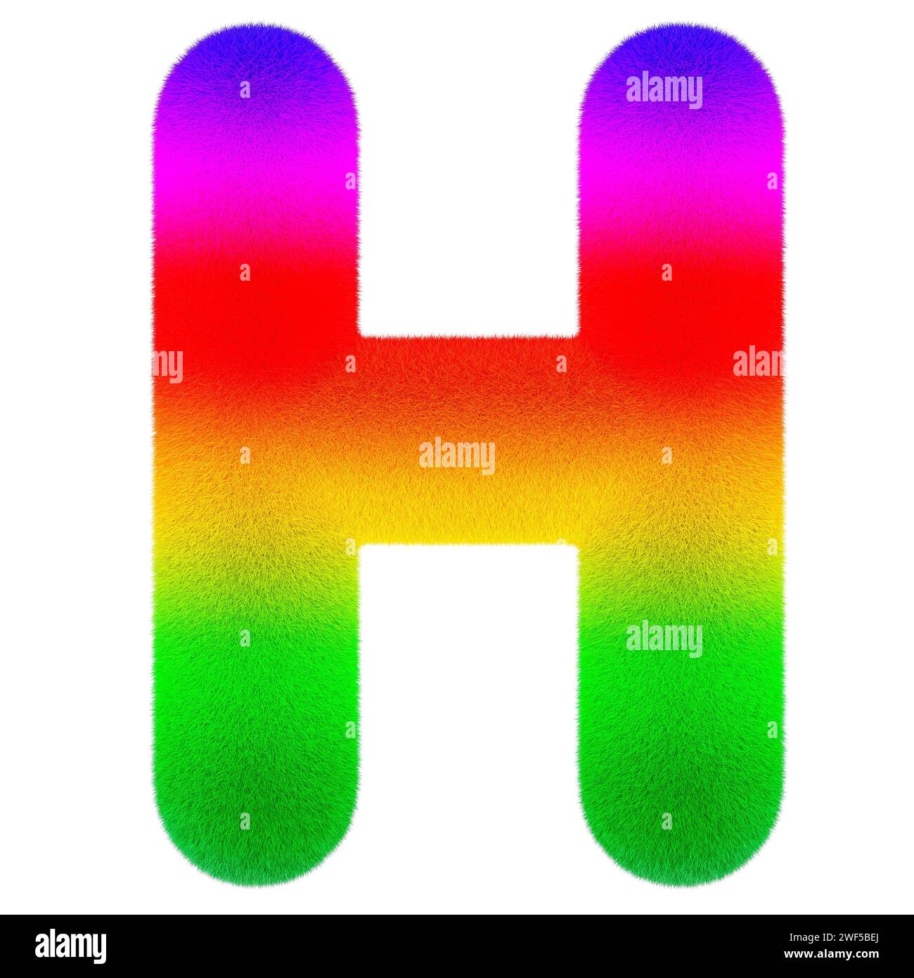 Letter H. Colored, fluffy, hairy font. 3D rendering isolated on white ...