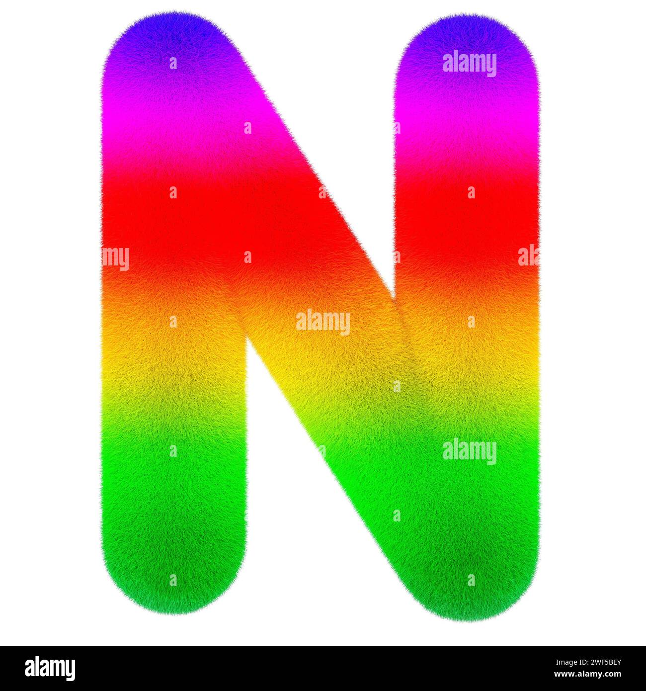 Letter N. Colored, fluffy, hairy font. 3D rendering isolated on white ...