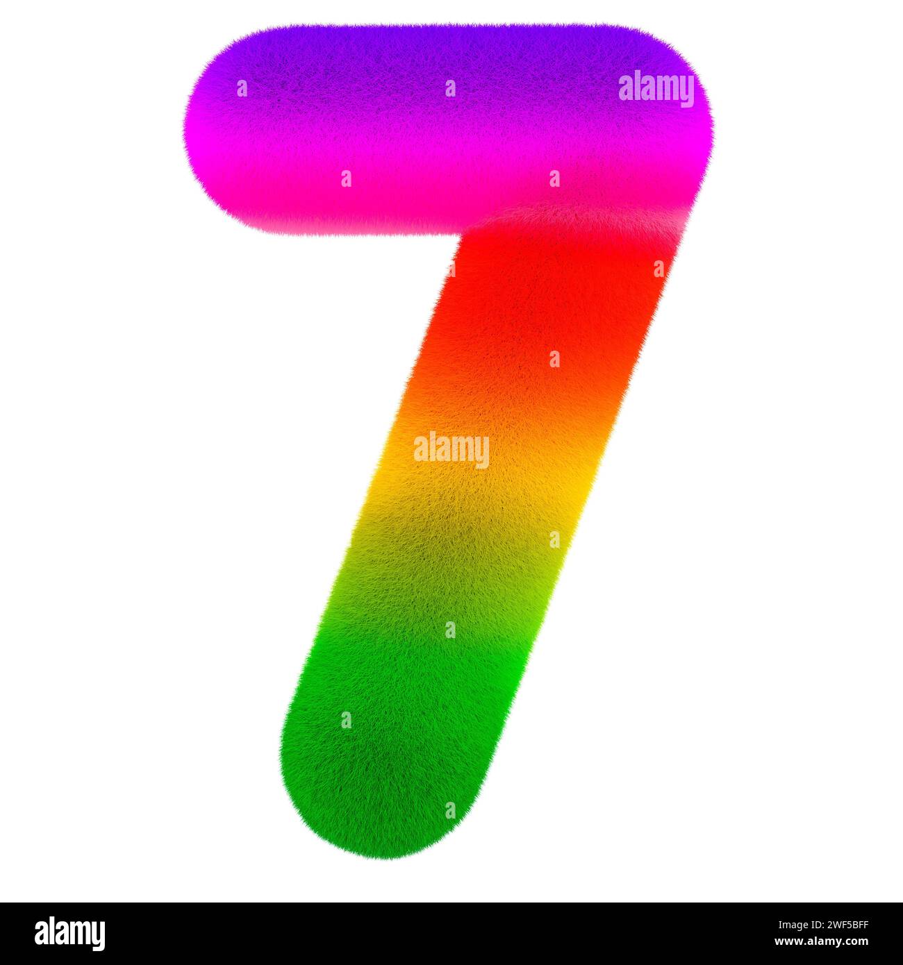 Number 7, Colored, fluffy, hairy font. 3D rendering isolated on white ...