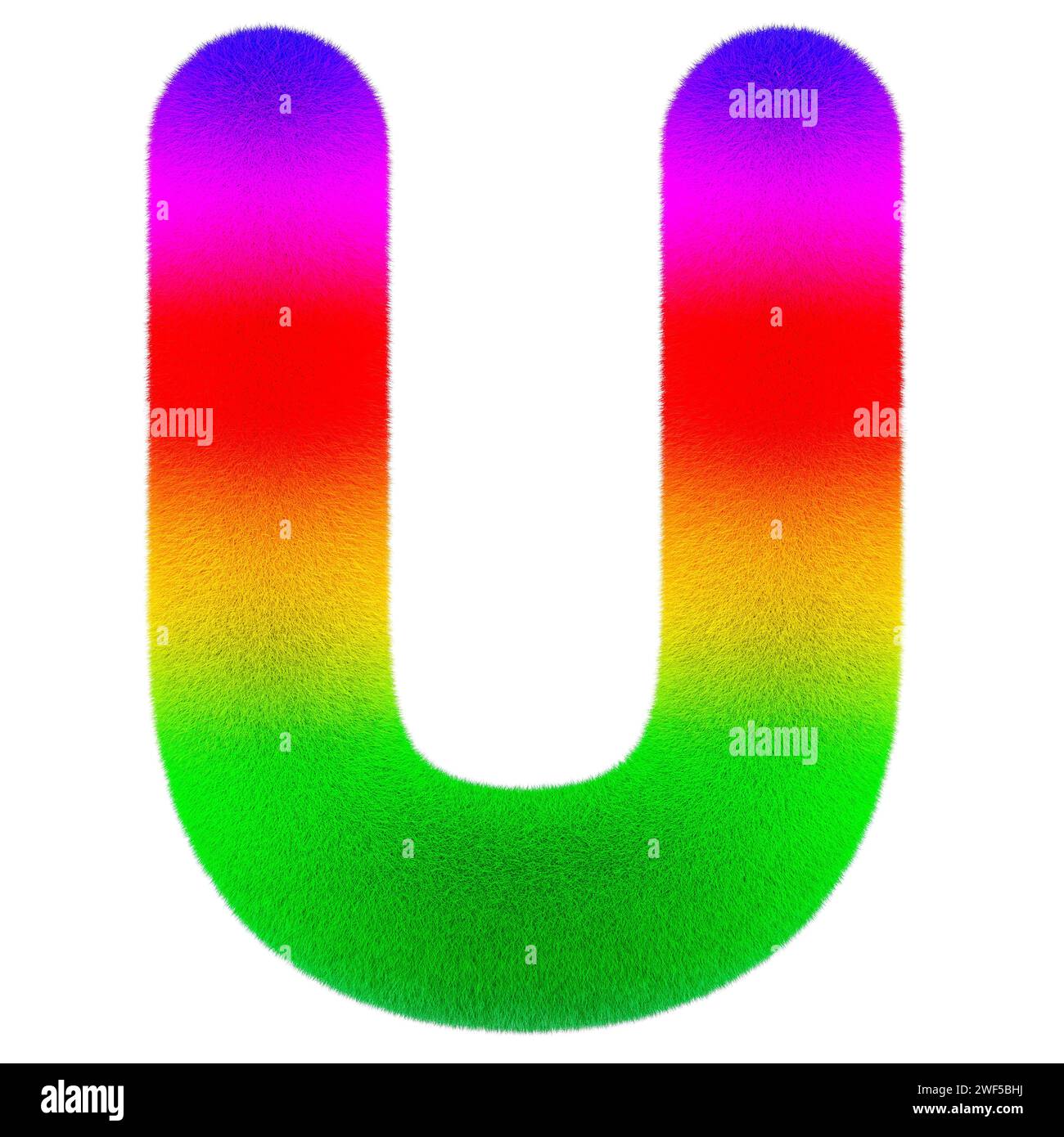 Letter U. Colored, fluffy, hairy font. 3D rendering isolated on white ...