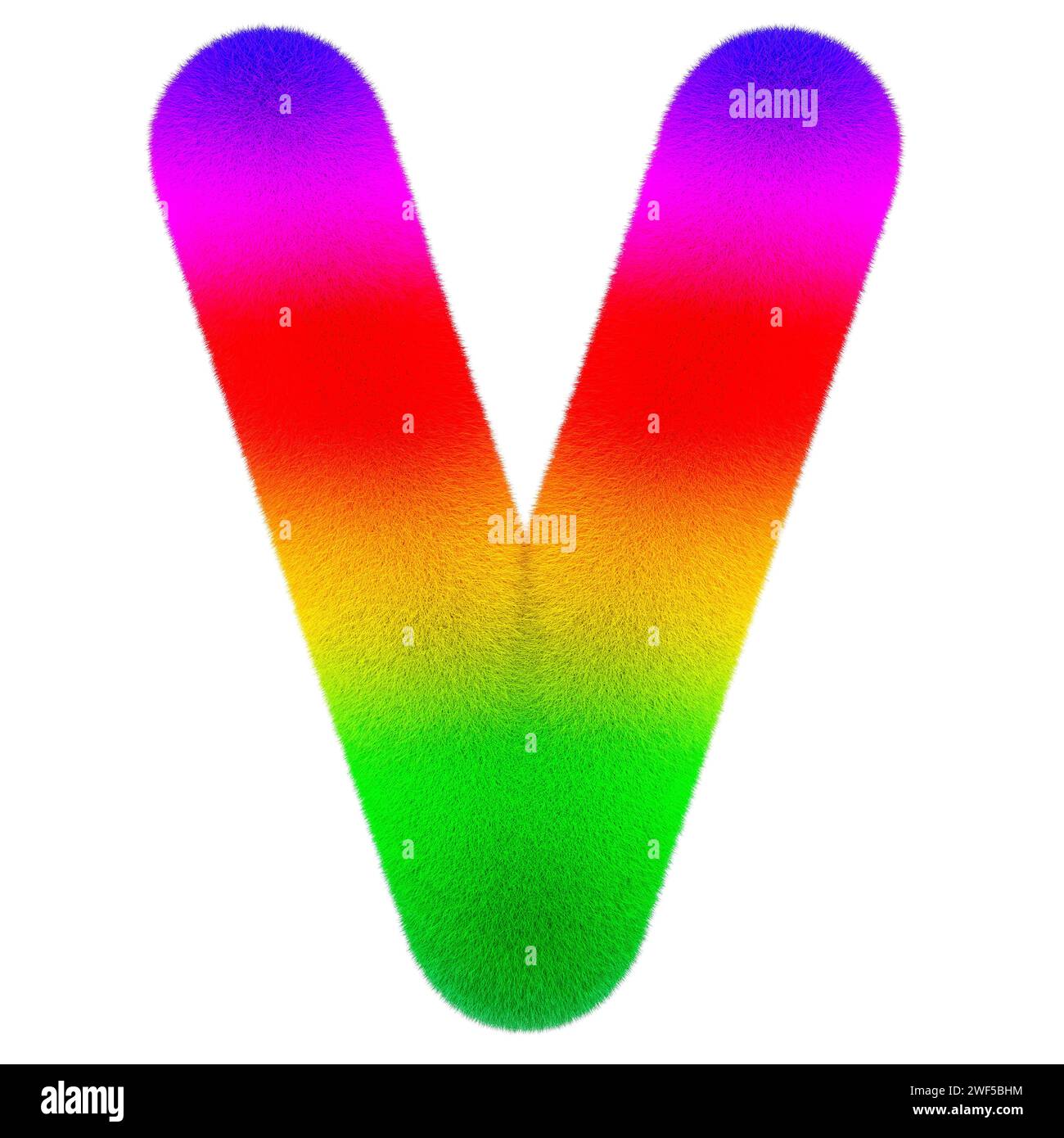 Letter V. Colored, fluffy, hairy font. 3D rendering isolated on white ...