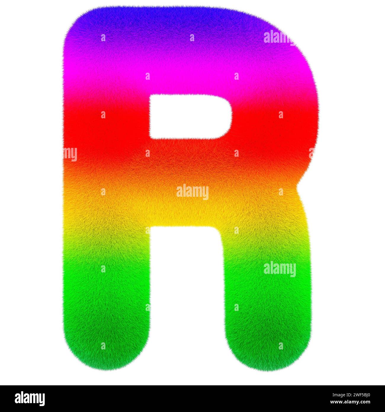 Letter R. Colored, fluffy, hairy font. 3D rendering isolated on white ...