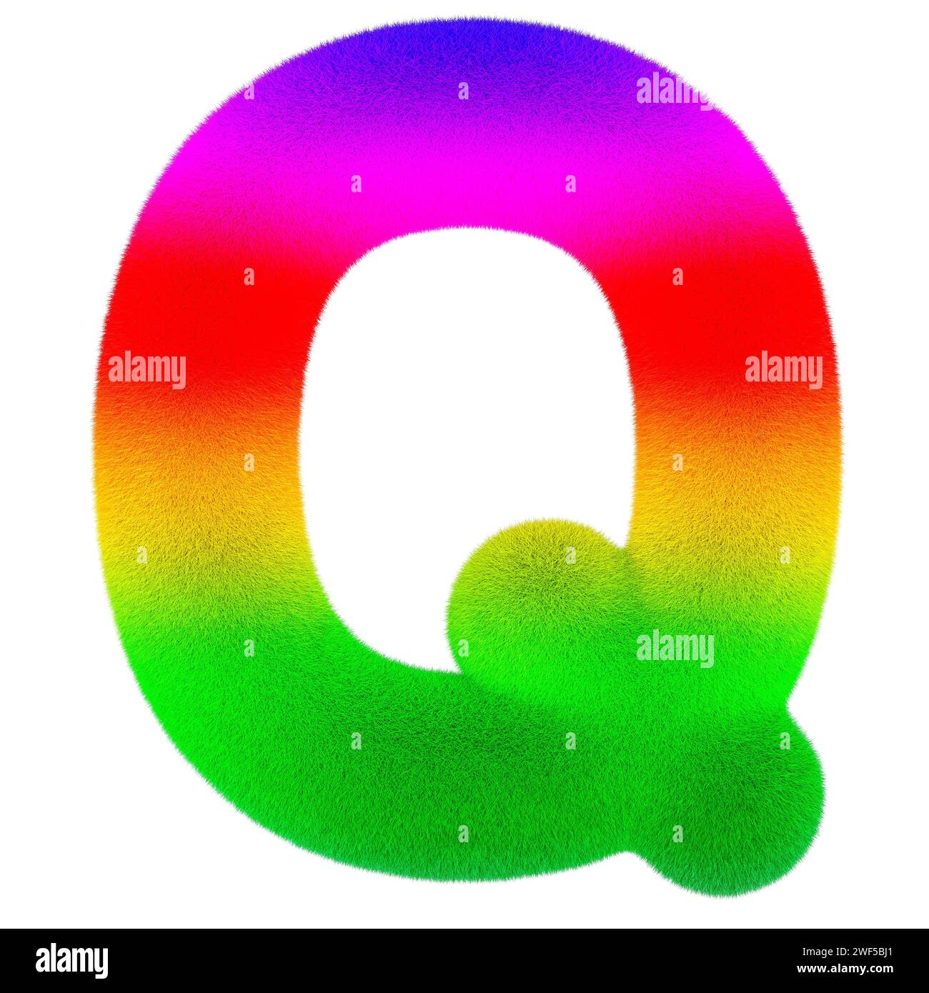 Letter Q. Colored, fluffy, hairy font. 3D rendering isolated on white ...