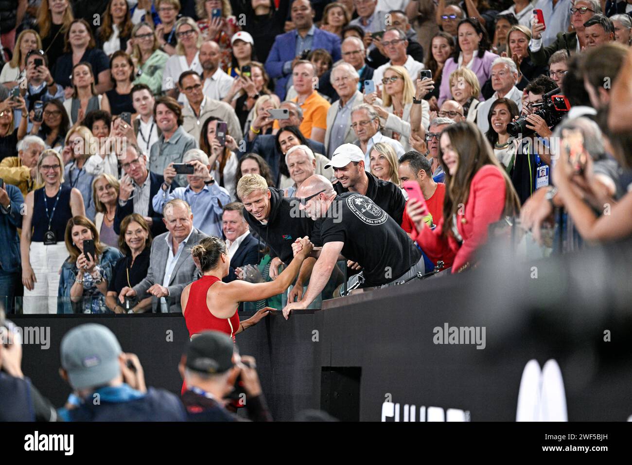 Paris, France. 27th Jan, 2024. Aryna Sabalenka with her coach Jason ...