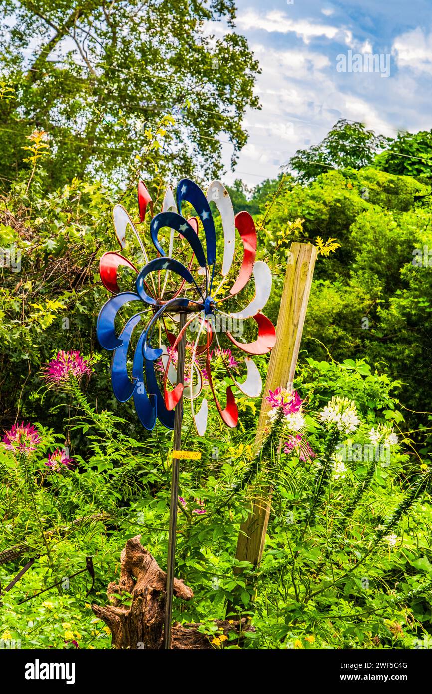 Wind whirlygig yard decoration at Hickory Nut in North Carolina Stock ...