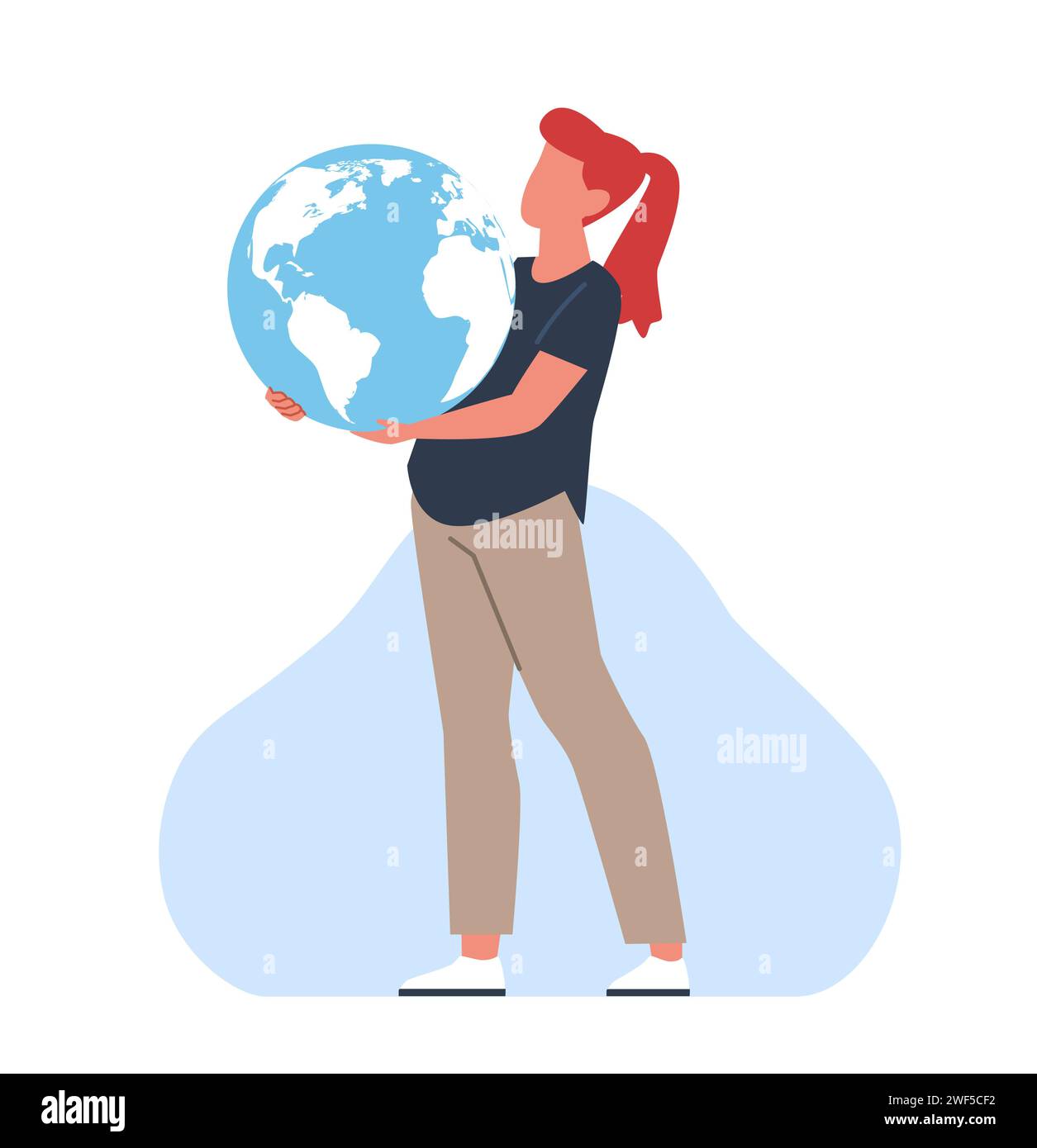 Woman holding planet Earth in her arms. Ecologic help and environment ...