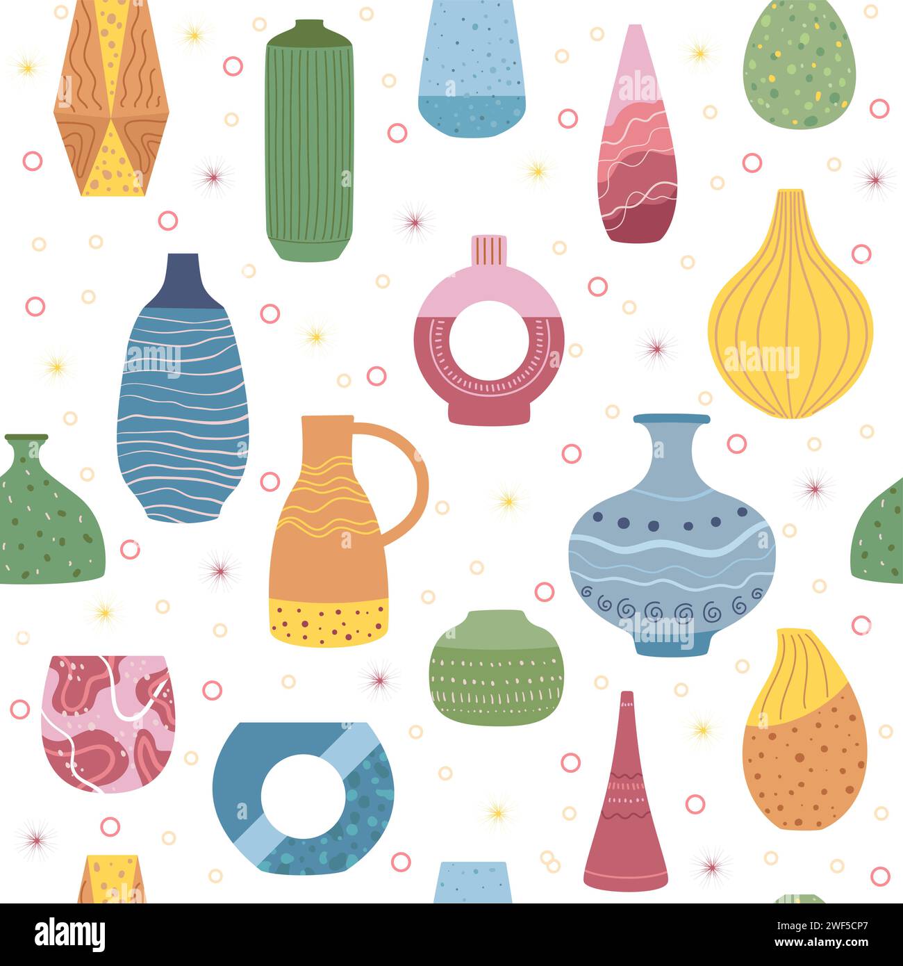 Seamless pattern with vases. Handmade contemporary pottery or porcelain ...