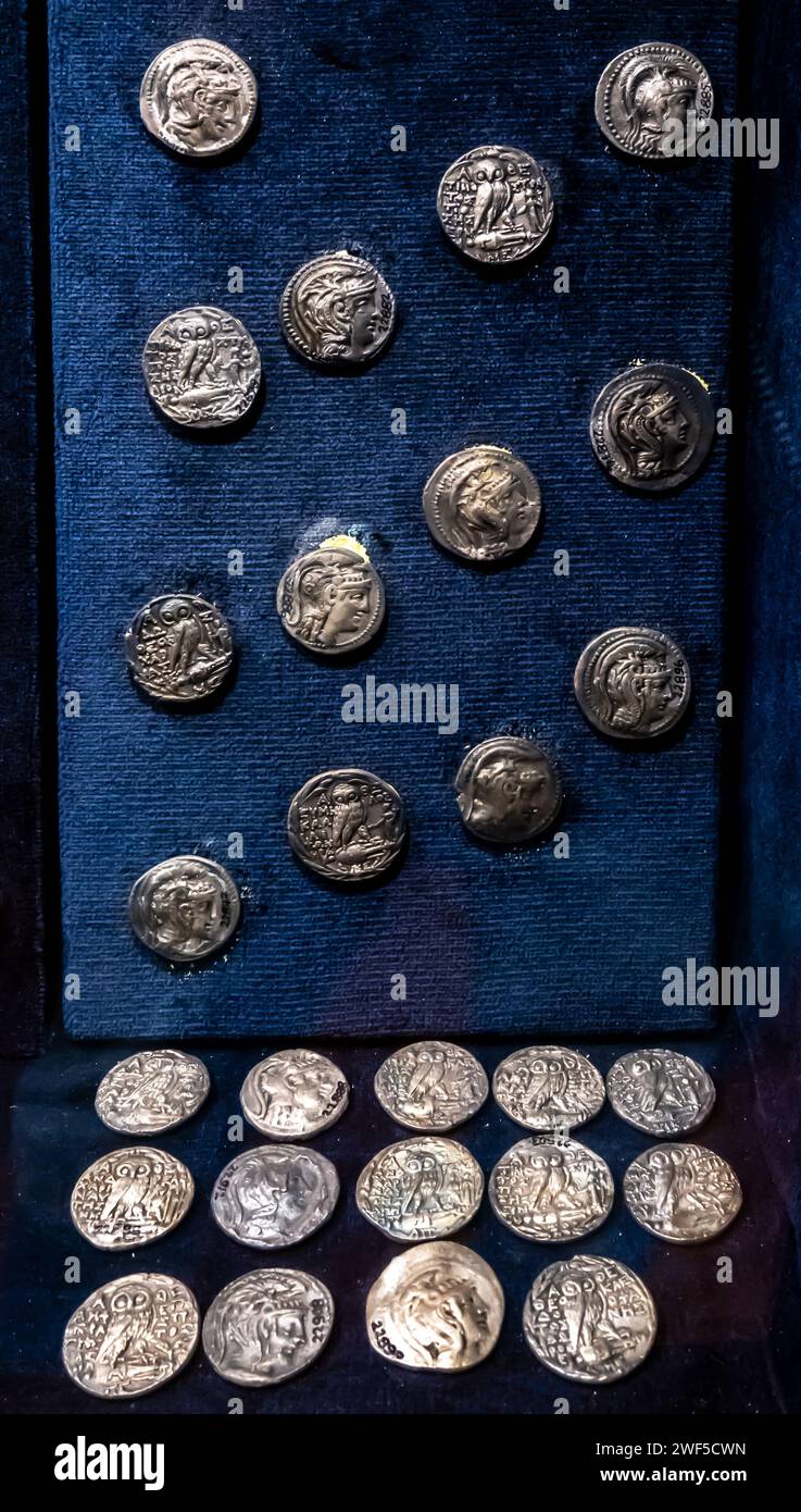New style Athenian coins collection in Izmir museum, 3rd century B.C ...