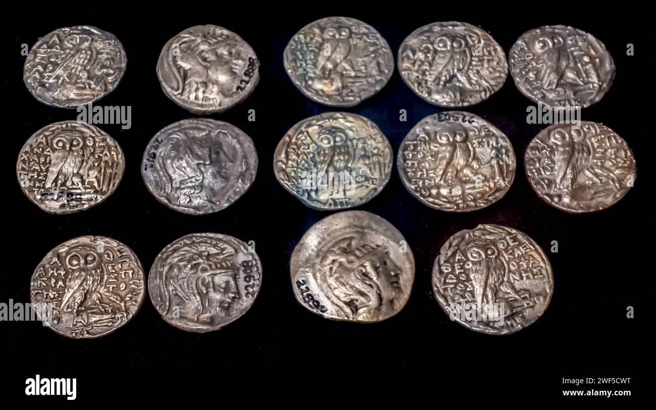 New style Athenian coins collection in Izmir museum, 3rd century B.C ...
