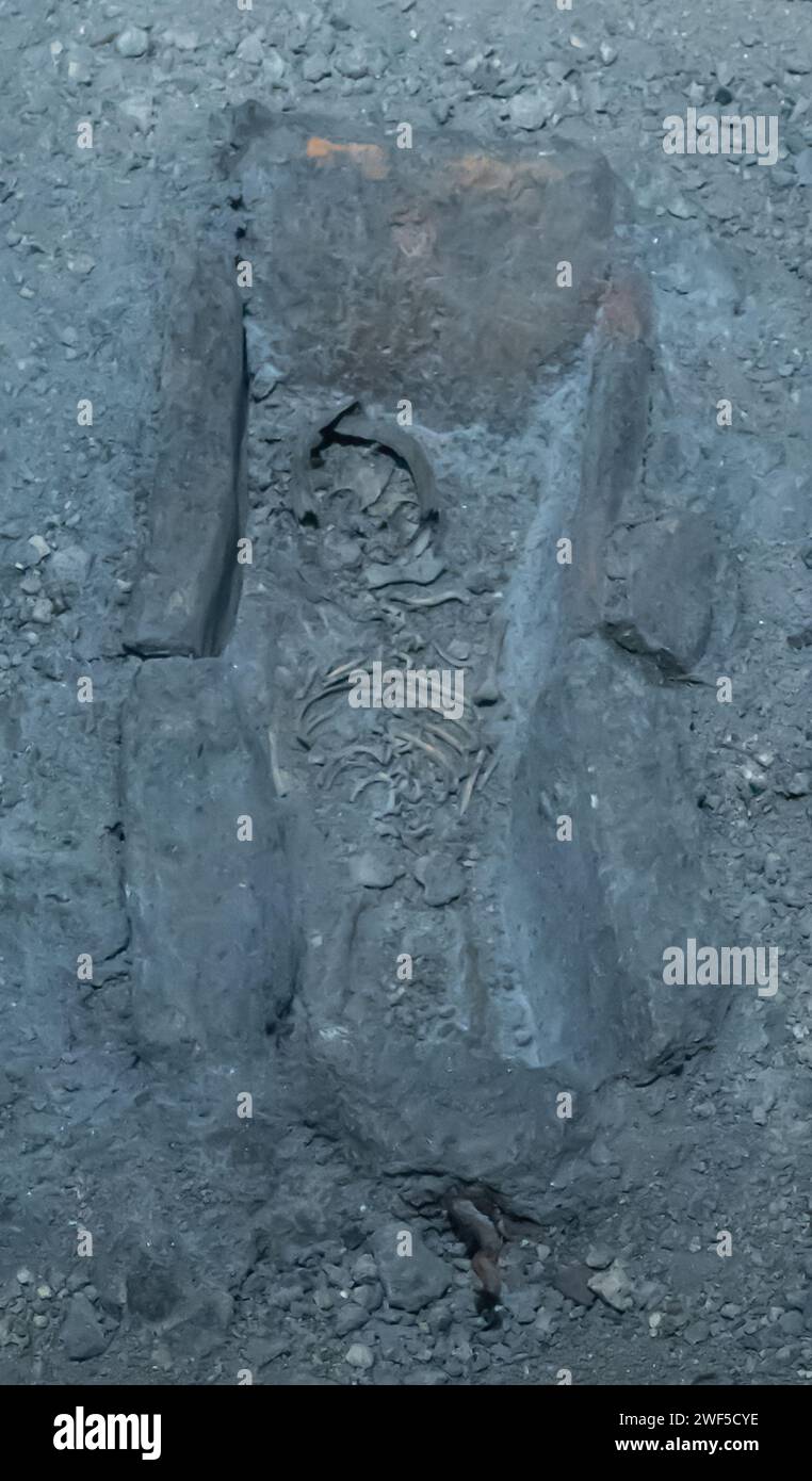 The skeleton of a new-born baby, 8th century A.D. Byzantine necropolis ...