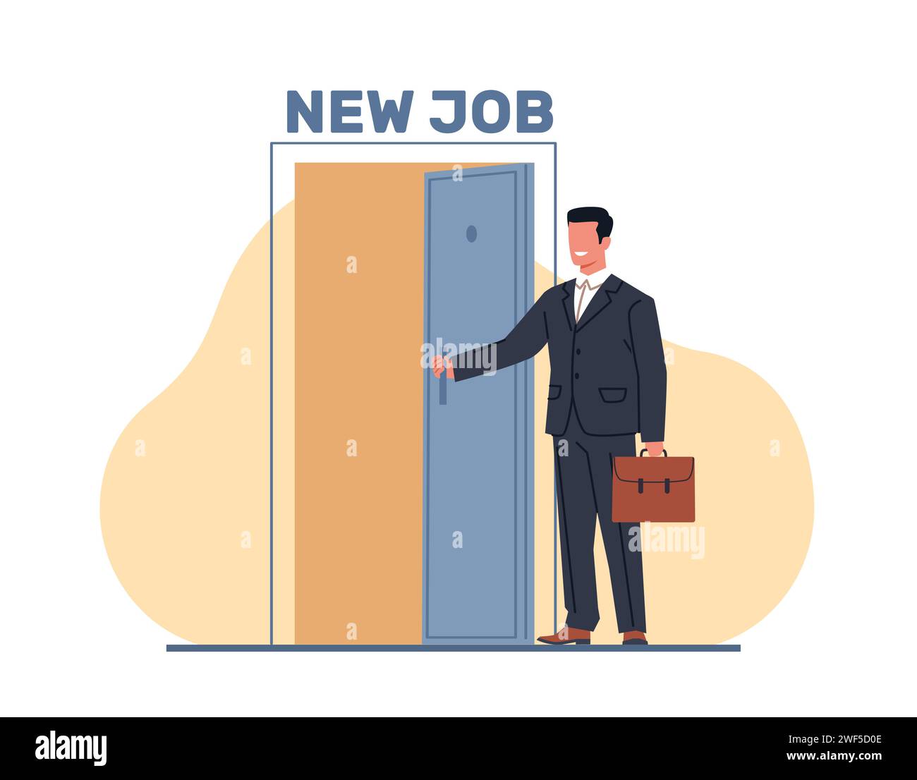 Man in suit opens door to new job. Successful businessman in suit with ...