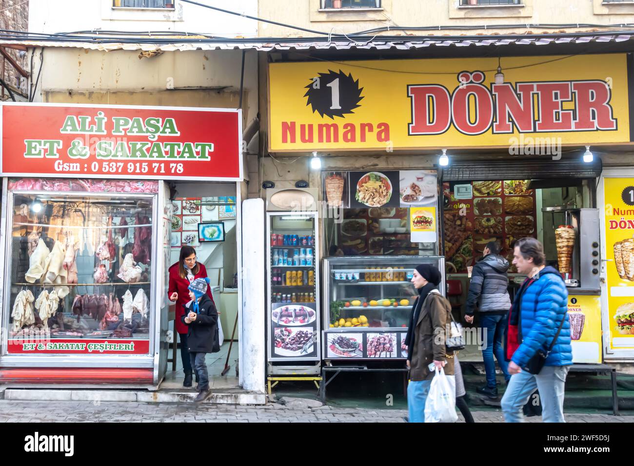 Meat shop and Doner street food restaraunt cafe in Izmir Turkey Stock ...