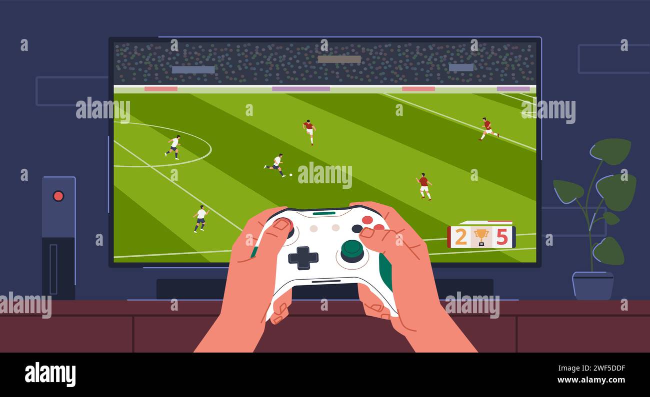 Gamer hands with console controller. Hands holding joystick, man is ...