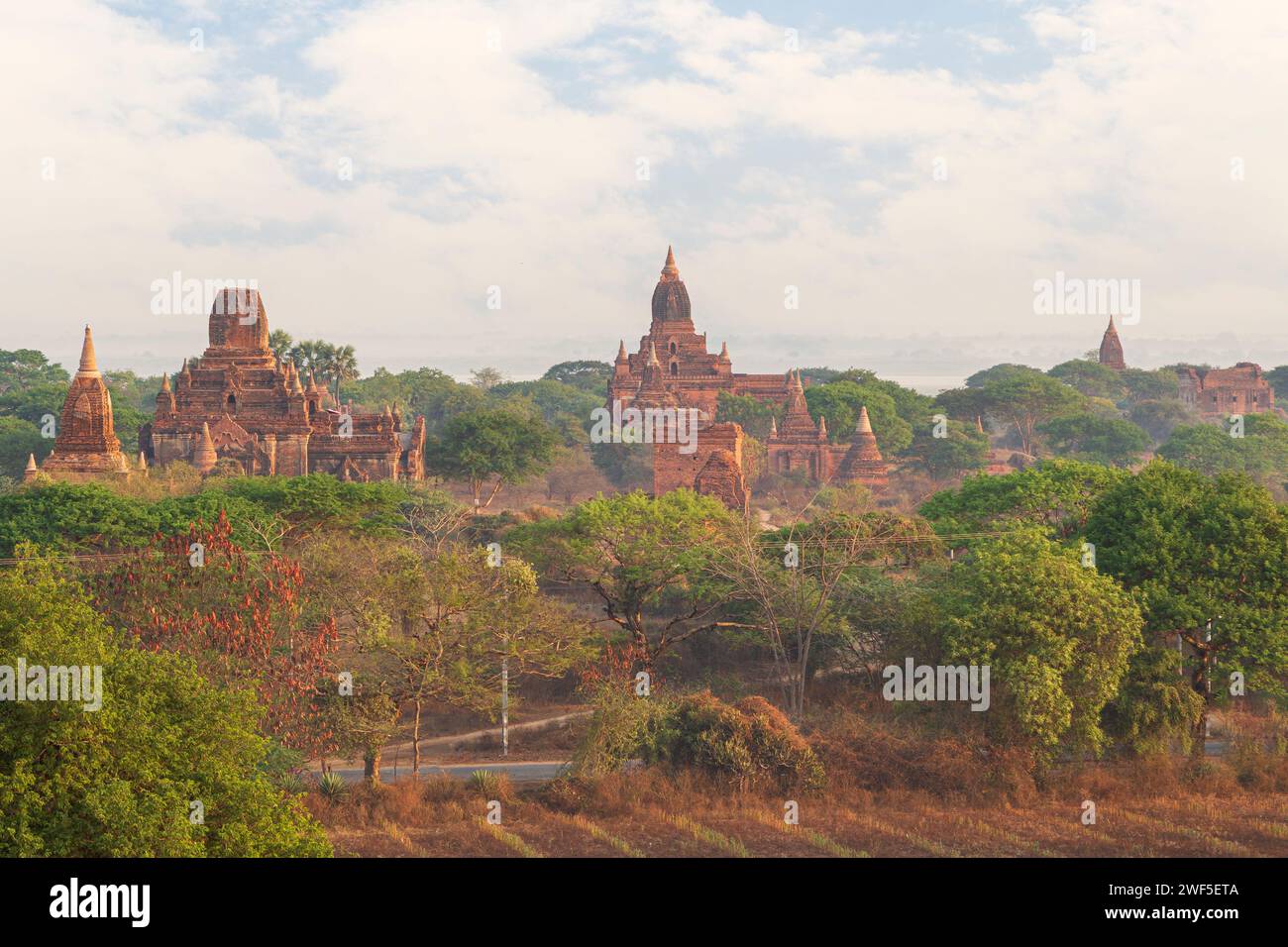 Scenic landscape of several ancient temples, pagodas and ruins at the ...