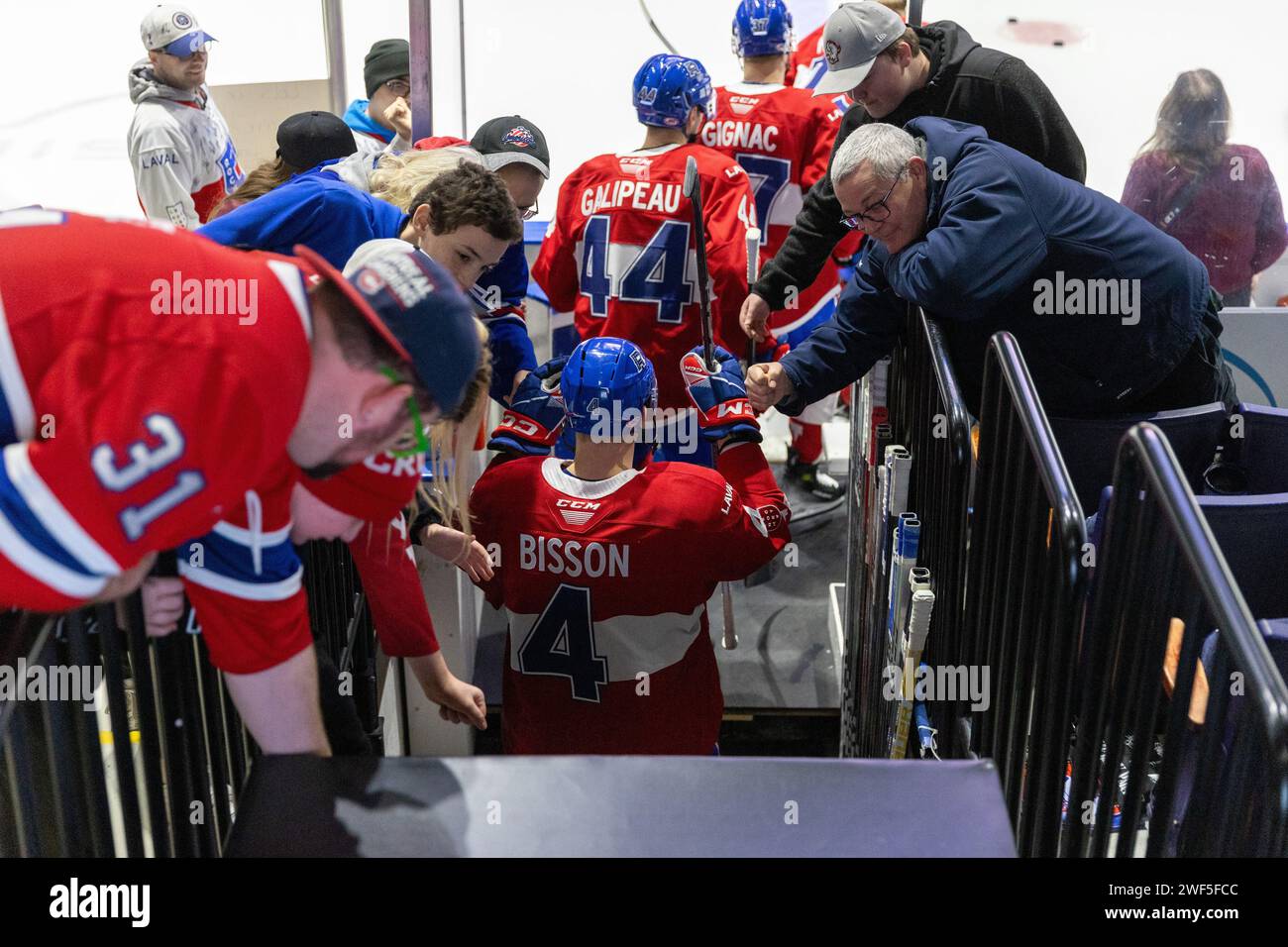 January 27th, 2024: Laval Rocket defenseman Tobie Bisson (4) takes the ice prior to a game ...