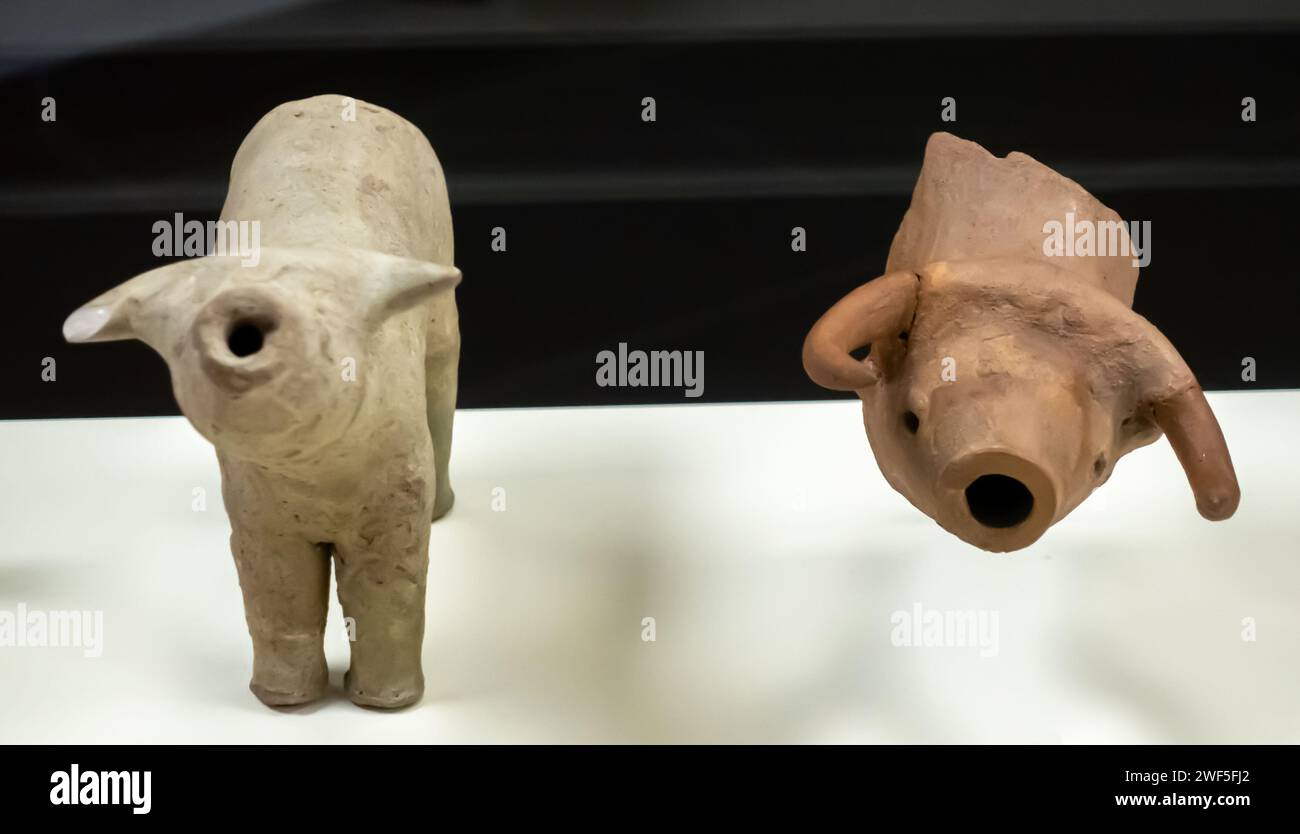 Terracotta rhytons, Bronze age, Hassek Höyük archaeological site ...