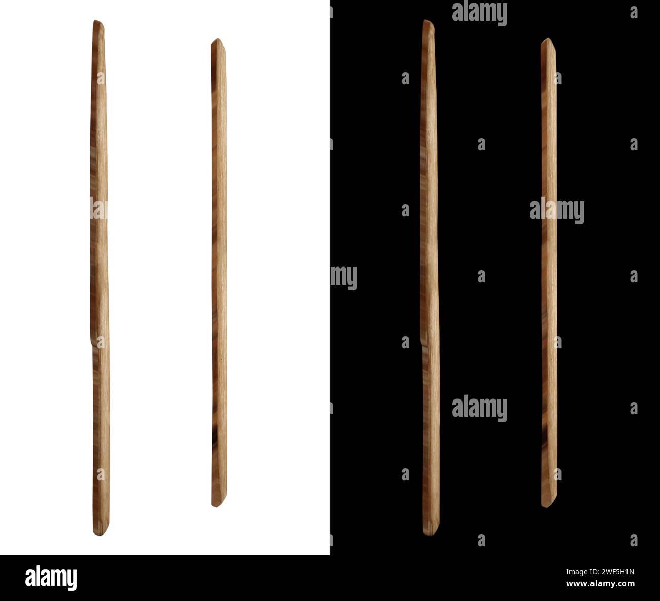 Vertical wooden logs peeled from bark cut into boards on isolated white ...