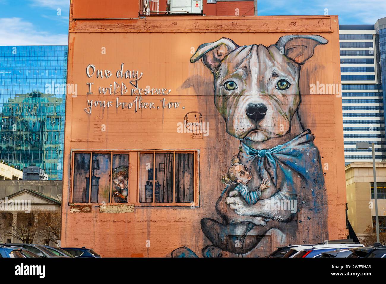 Nashville, TN, USA - 12-24-2023: Rescue dog famous graffiti in downtown ...