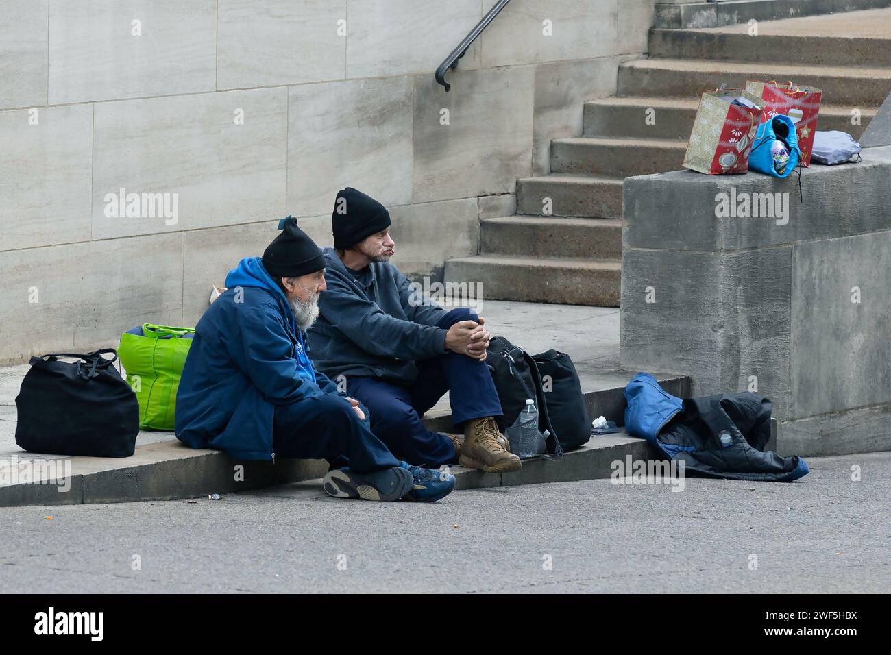 Nashville, TN, USA - 12-24-2023: Couple of homeless poor male on the ...