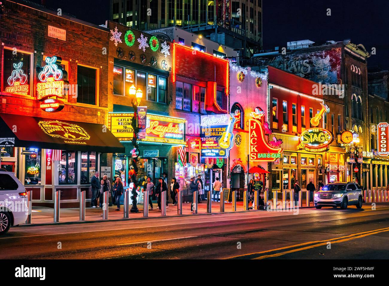 Nashville, TN, USA - 12-24-2023: Famous Neon signs of blues clubs on ...