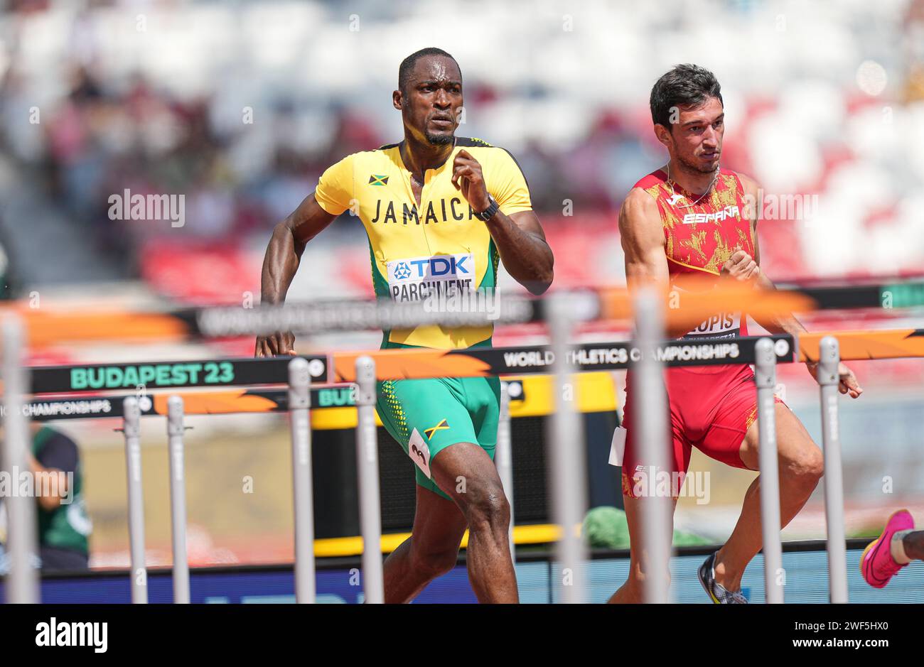 Hansle PARCHMENT participating in the 110 meters hurdles at the World ...