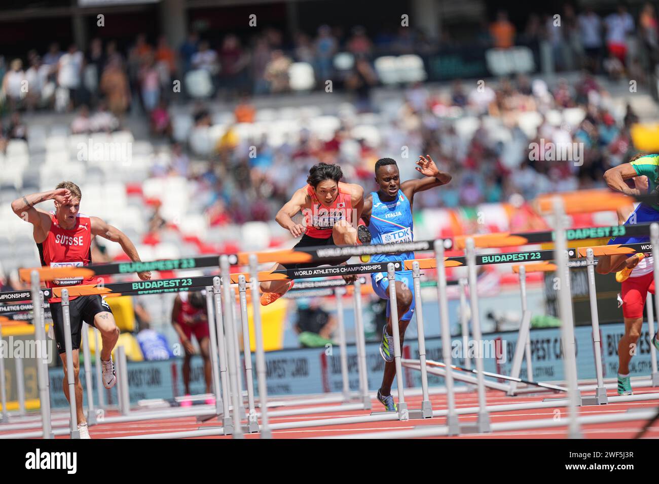 Shunsuke IZUMIYA participating in the 110 meters hurdles at the World ...