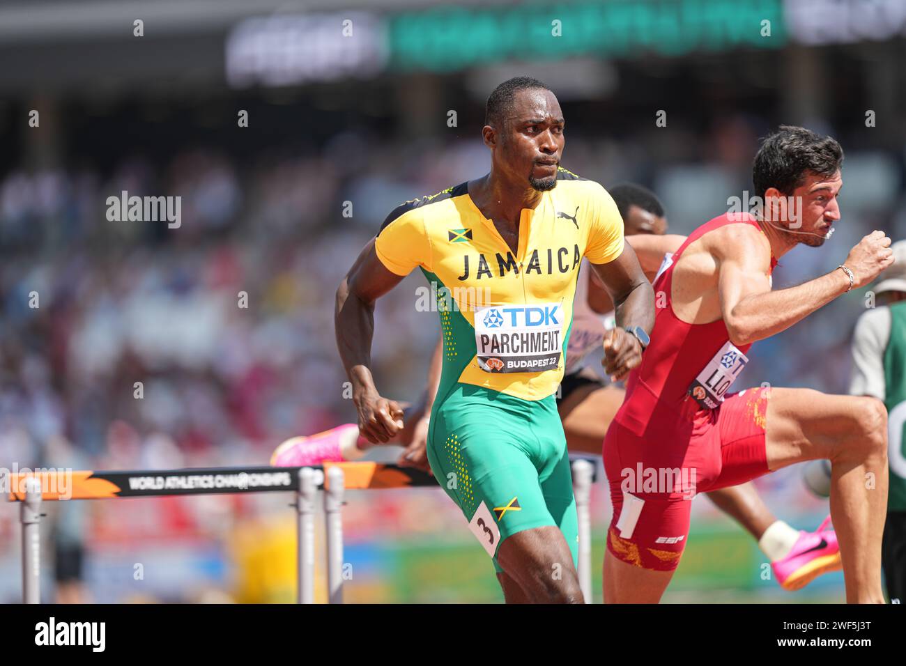 Hansle PARCHMENT participating in the 110 meters hurdles at the World ...